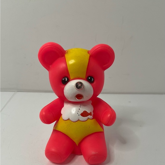 Other | Vintage Pink Teddy Bear Rubber Squeak Toy Kitschy Fish Bib ...